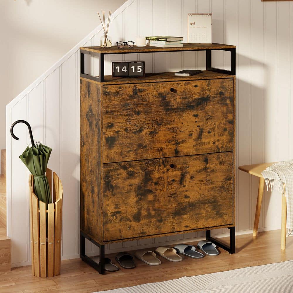 WOODYHOME 42 in. H x 31.5 in. W Rustic Brown Shoe Storage Cabinet with ...