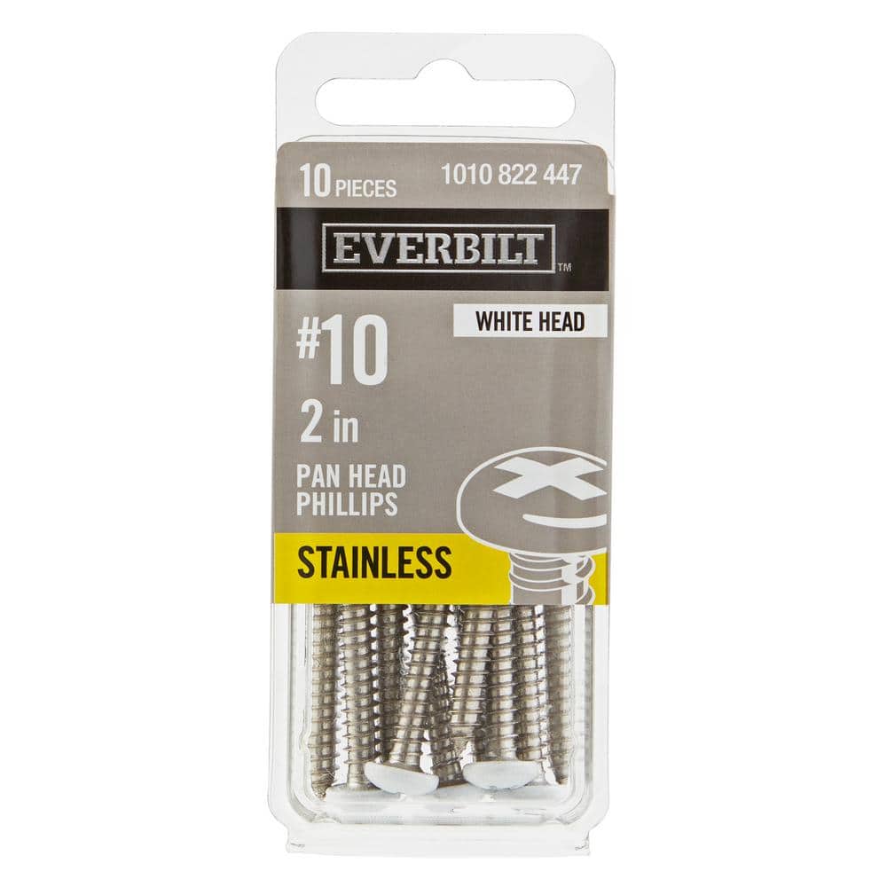 Everbilt #10 x 2 in. White Stainless Steel Phillips Pan Head Standard ...