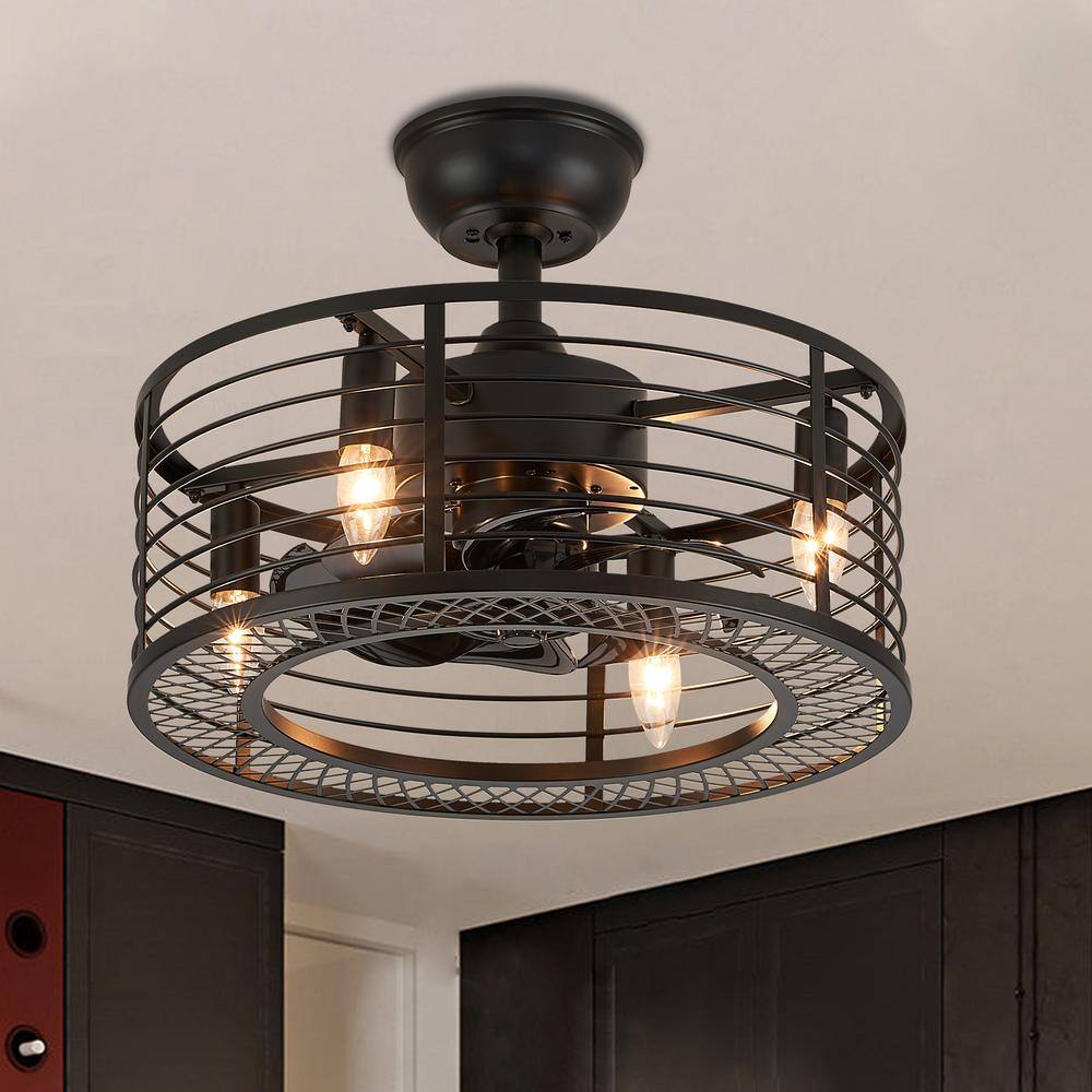 Pacific Core 17.7 in. 4-Lights Indoor Black Caged Ceiling Fan with ...