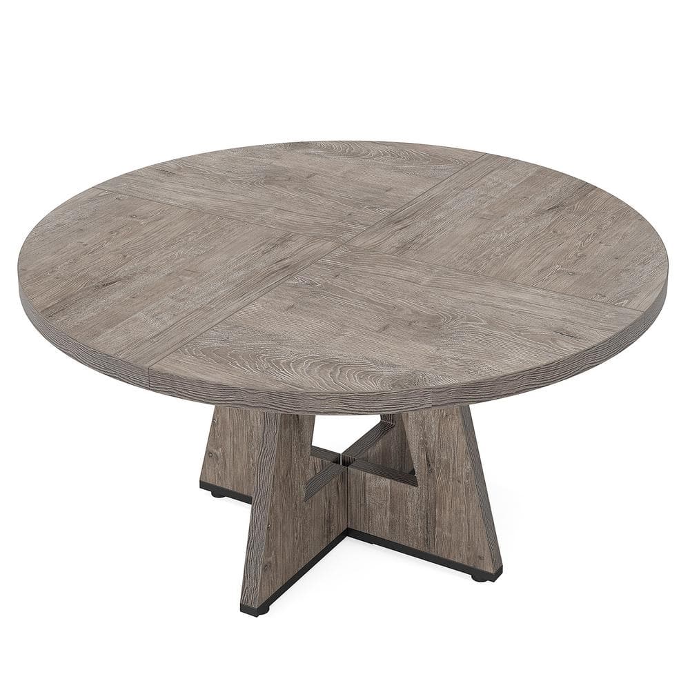 BYBLIGHT Roesler Farmhouse Gray Wood 47 in. 4 Legs Round Dining Table Small Kitchen Dining Table ...