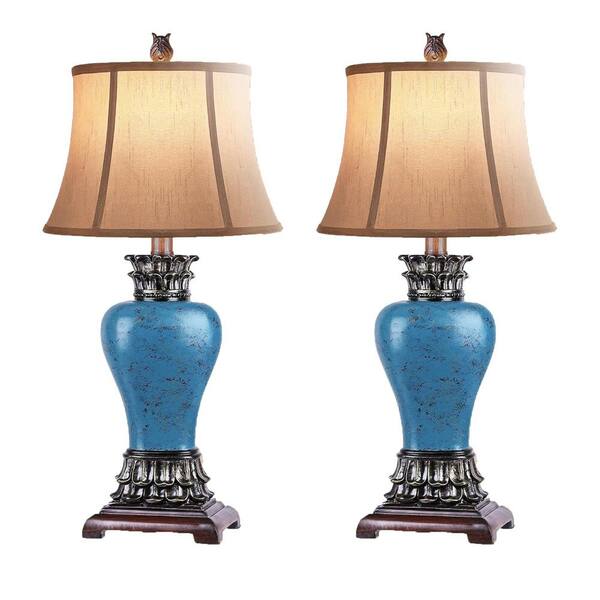 Miscool Avex 29 in. Teal Blue Dimmable Farmhouse Rustic Table Lamps Set ...