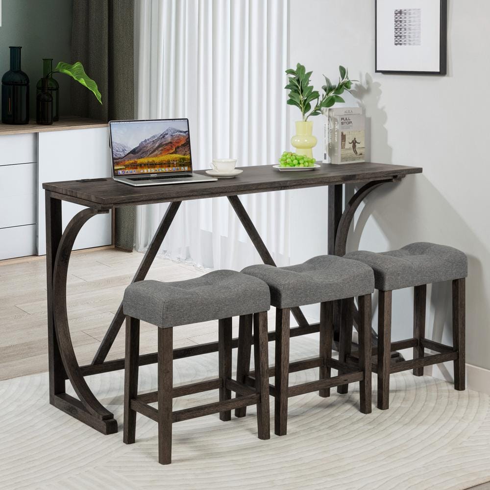 CSC DECOR INC Dark Gray 4-Piece Bar Table Set with Power Outlet Counter ...