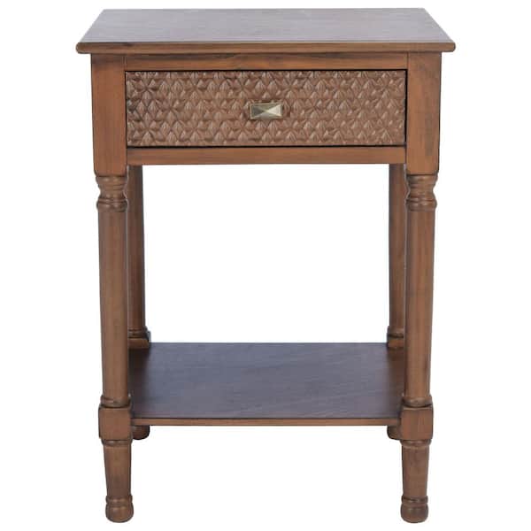 SAFAVIEH Halton 19 in. Brown Rectangle Wood End Table with Drawers ...