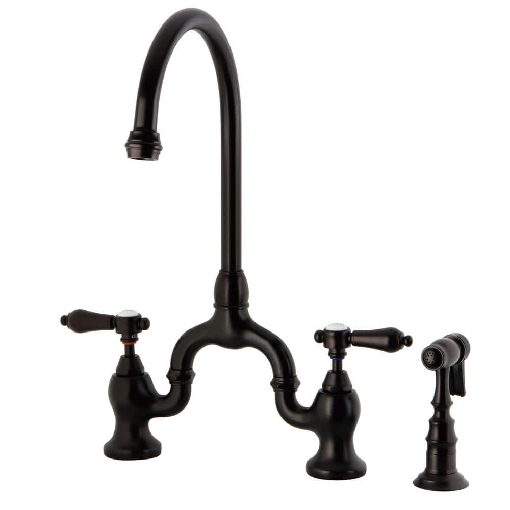 Kingston Brass Heirloom Double-Handle Deck Mount Bridge Kitchen Faucet ...