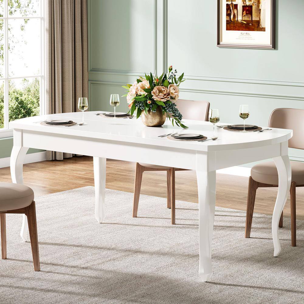 BYBLIGHT Roesler White Engineered Wood 63 in. 4 Legs Dining Table Seats ...