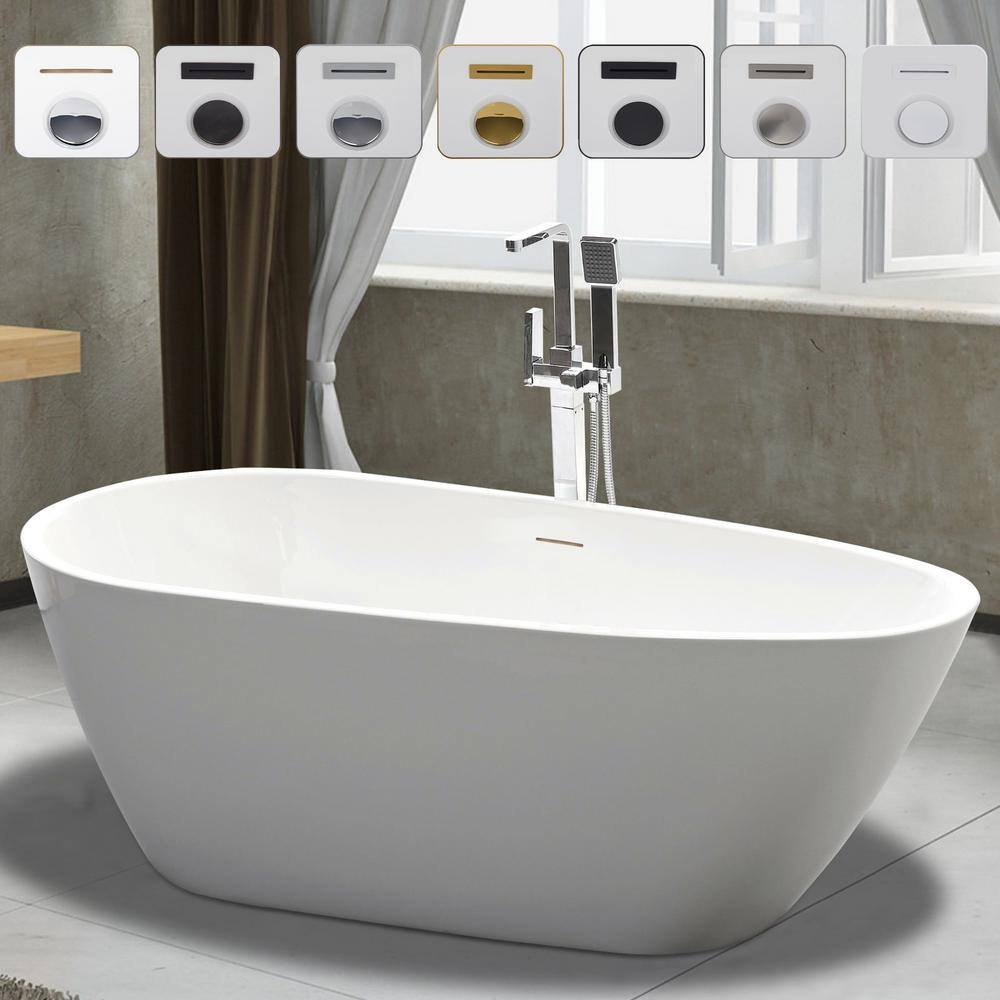 Bayonne 59 in. Acrylic Flatbottom Freestanding Bathtub in White ...