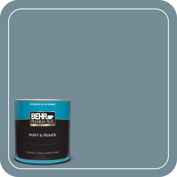 BEHR PREMIUM PLUS 1 qt. #QE-54 Shaker Blue Satin Enamel Exterior Paint ...