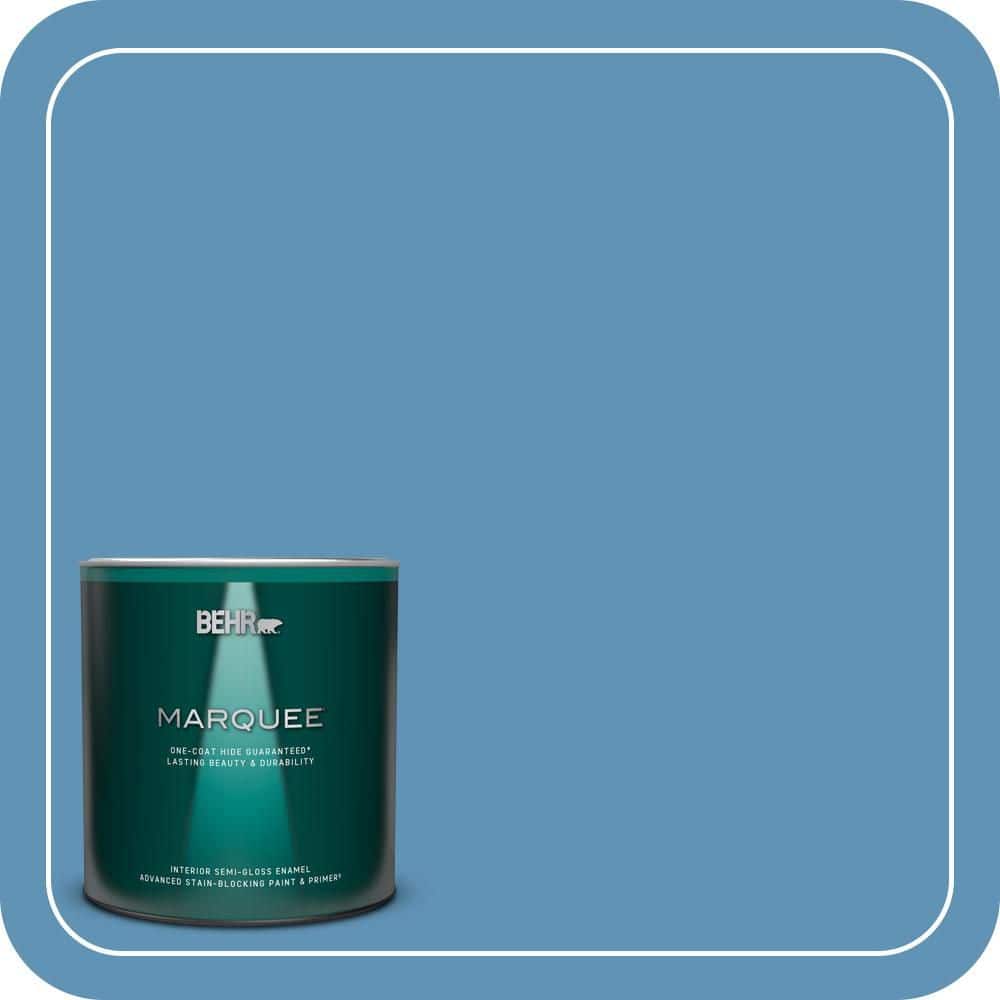 BEHR MARQUEE 1 qt. #MQ5-56 Empire Blue One-Coat Hide Semi-Gloss Enamel ...