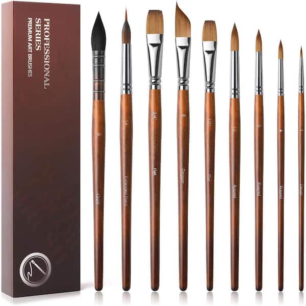 KIWDZFU 9-Piece Professional Watercolor Paint Brushes Set with Sable ...
