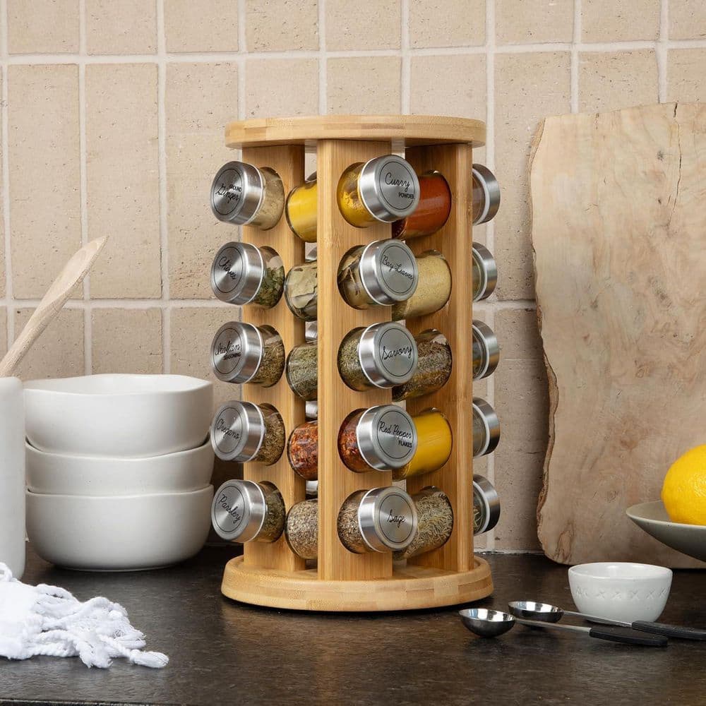 Lynzavix 5 Shelf Bamboo Spice Rack with Rotating Tower Organizer for ...