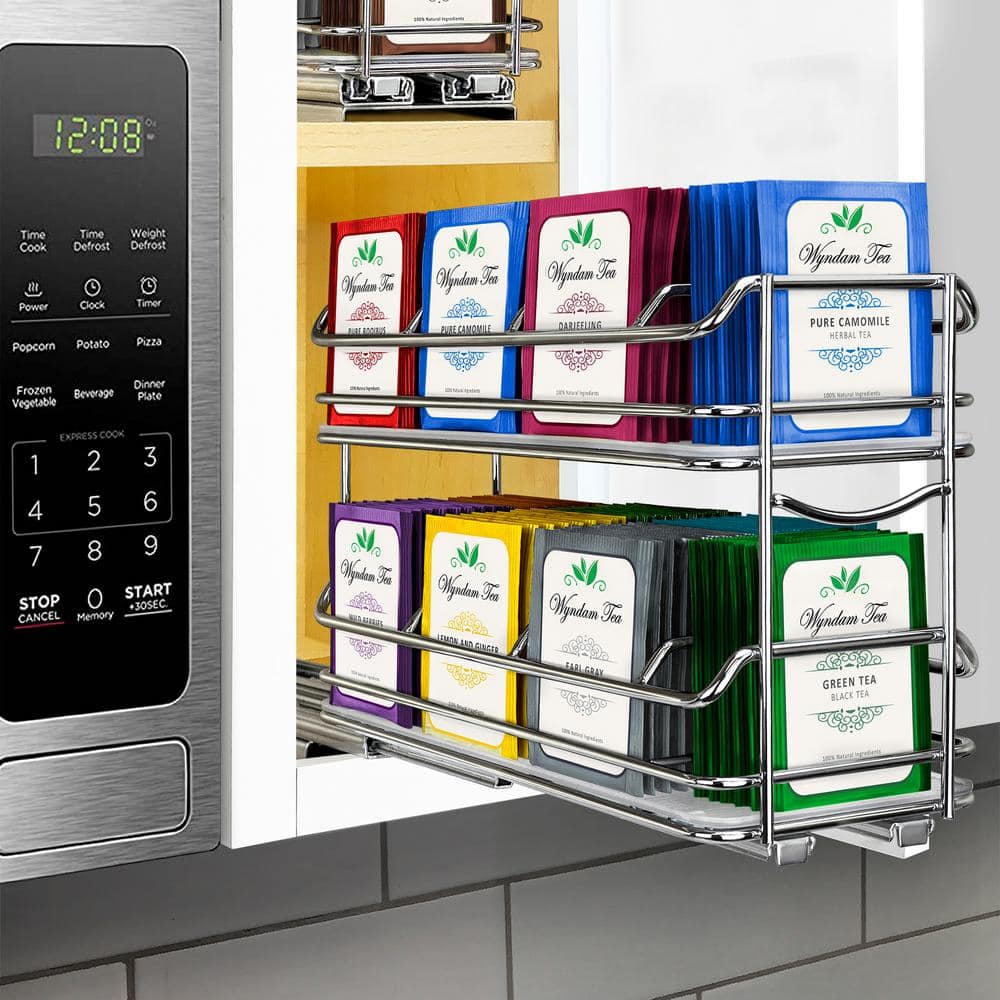 LYNK PROFESSIONAL Slide Out Tea Bag Holder Organizer Silver Chrome ...