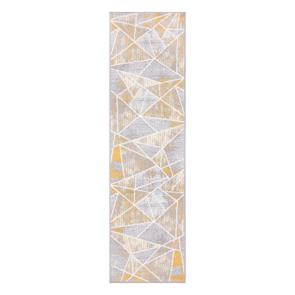 World Rug Gallery Yellow 2 ft. x 7 ft. Geometric Modern Runner Area Rug ...