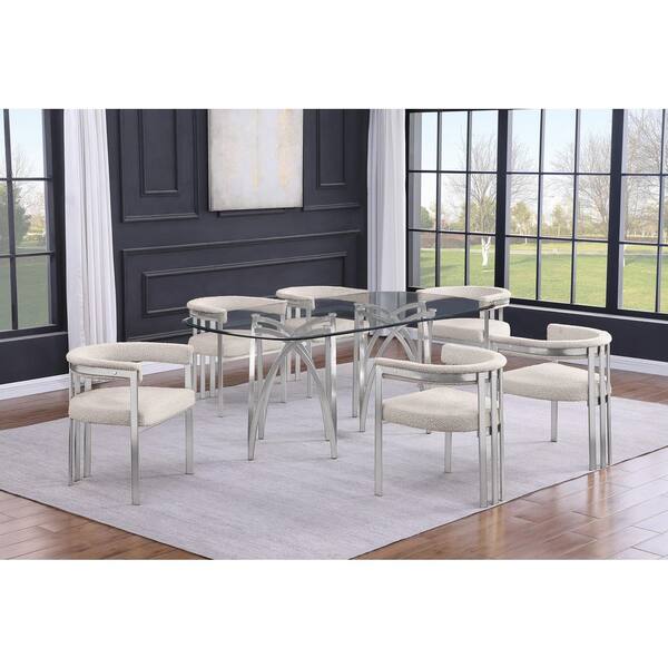 Best Quality Furniture Amelia 7-Piece Clear Tempered Glass Top Chrome ...