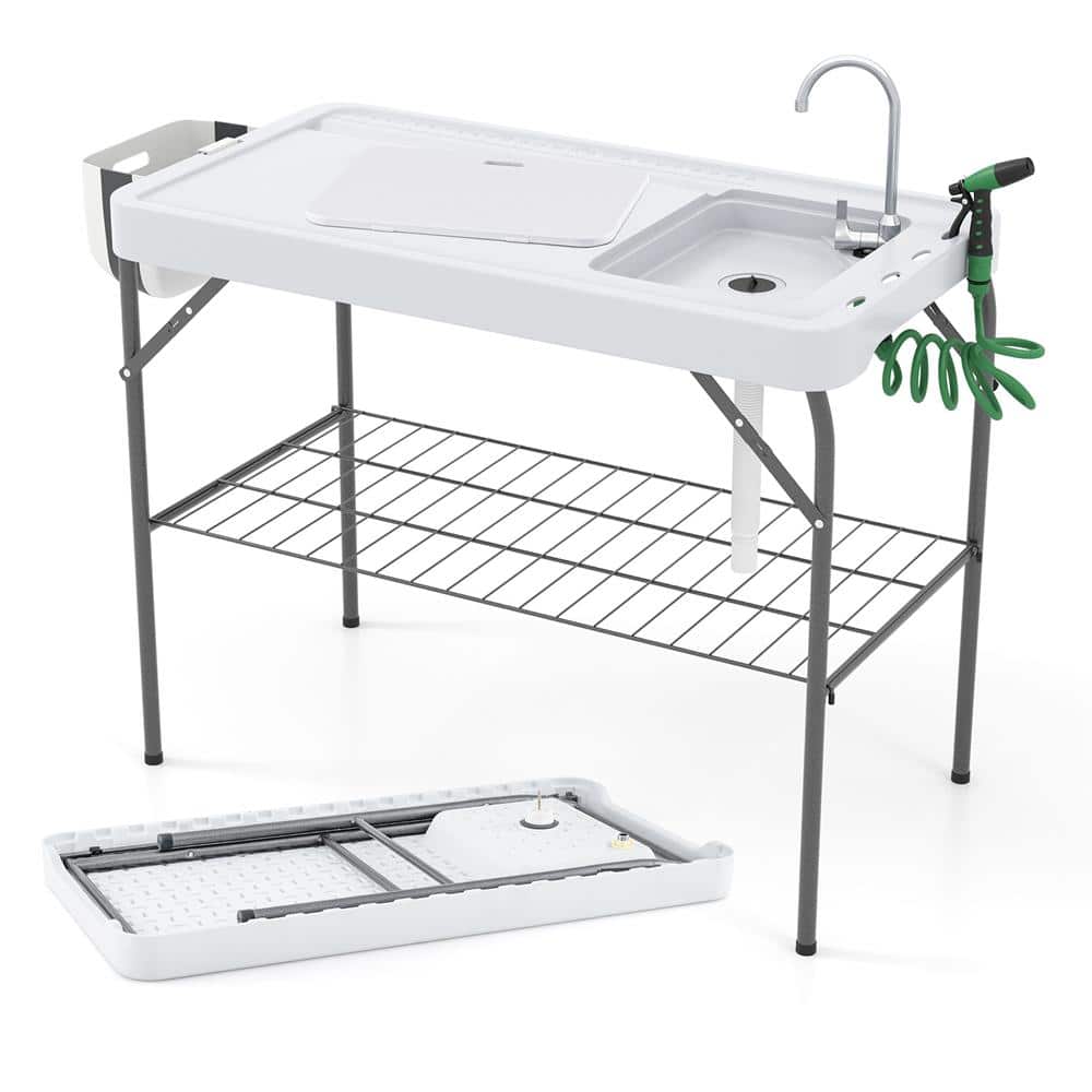 Costway Folding Fish Cleaning Table Portable Camping Table with Faucet ...