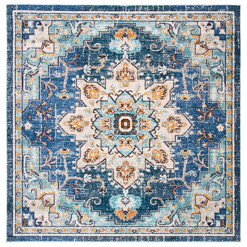 SAFAVIEH Madison Blue/Light Blue 5 ft. x 5 ft. Square Border Area Rug ...