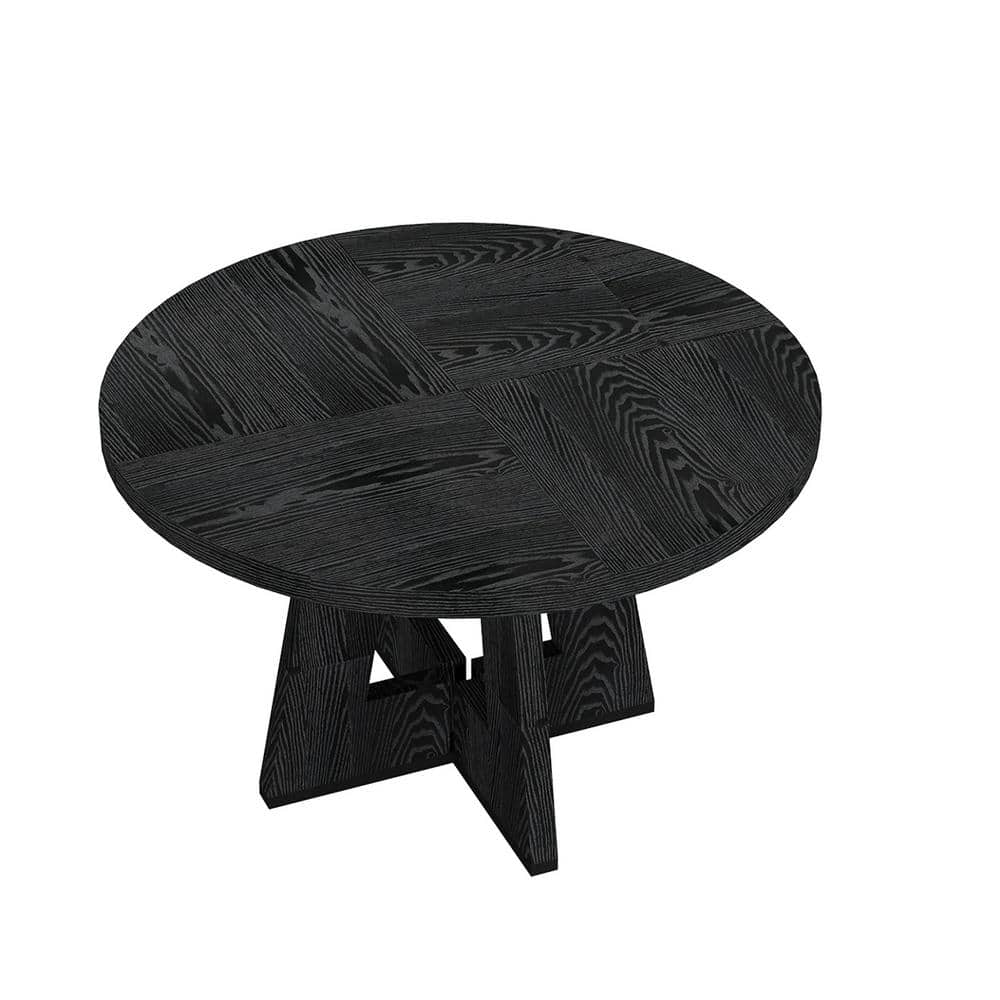 BYBLIGHT Roesler Simplicity Black Wood 47 in. 4 Legs Round Dining Table ...
