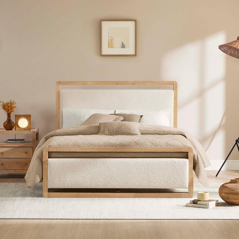 Spruce & Spring Liam Brown Wood Frame Queen Platform Bed Frame with USB Charging Port ...