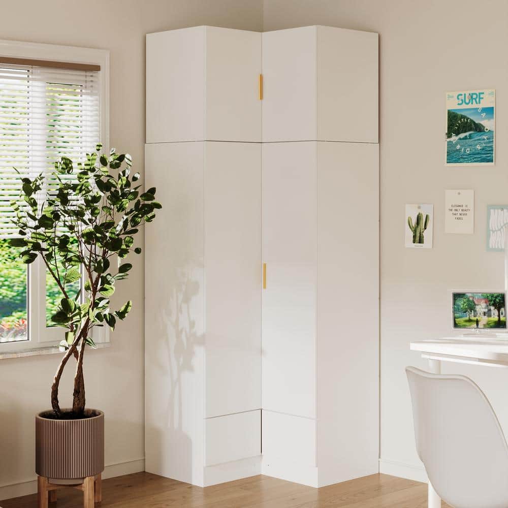 FUFU&GAGA White Wooden 35.4 in. W x 19.8 in. D x 94.5 in. H Corner ...