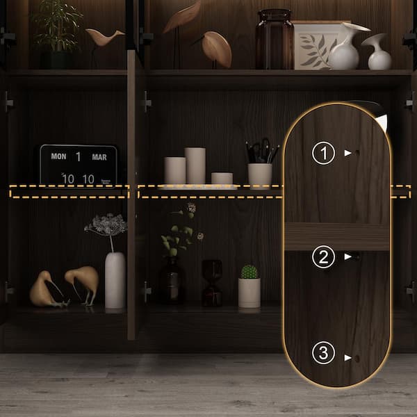 FUFU&GAGA Brown Wood 63 in. W Display Cabinet With Pop up FUFU&GAGA Brown Wood 63 in. W Display Cabinet With Pop up