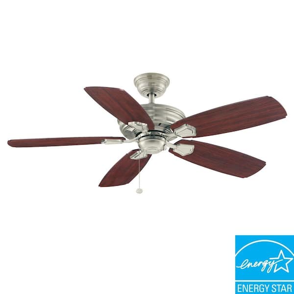 Hampton Bay Heirloom 52 in. Indoor/Outdoor Brushed Nickel Ceiling Fan ...