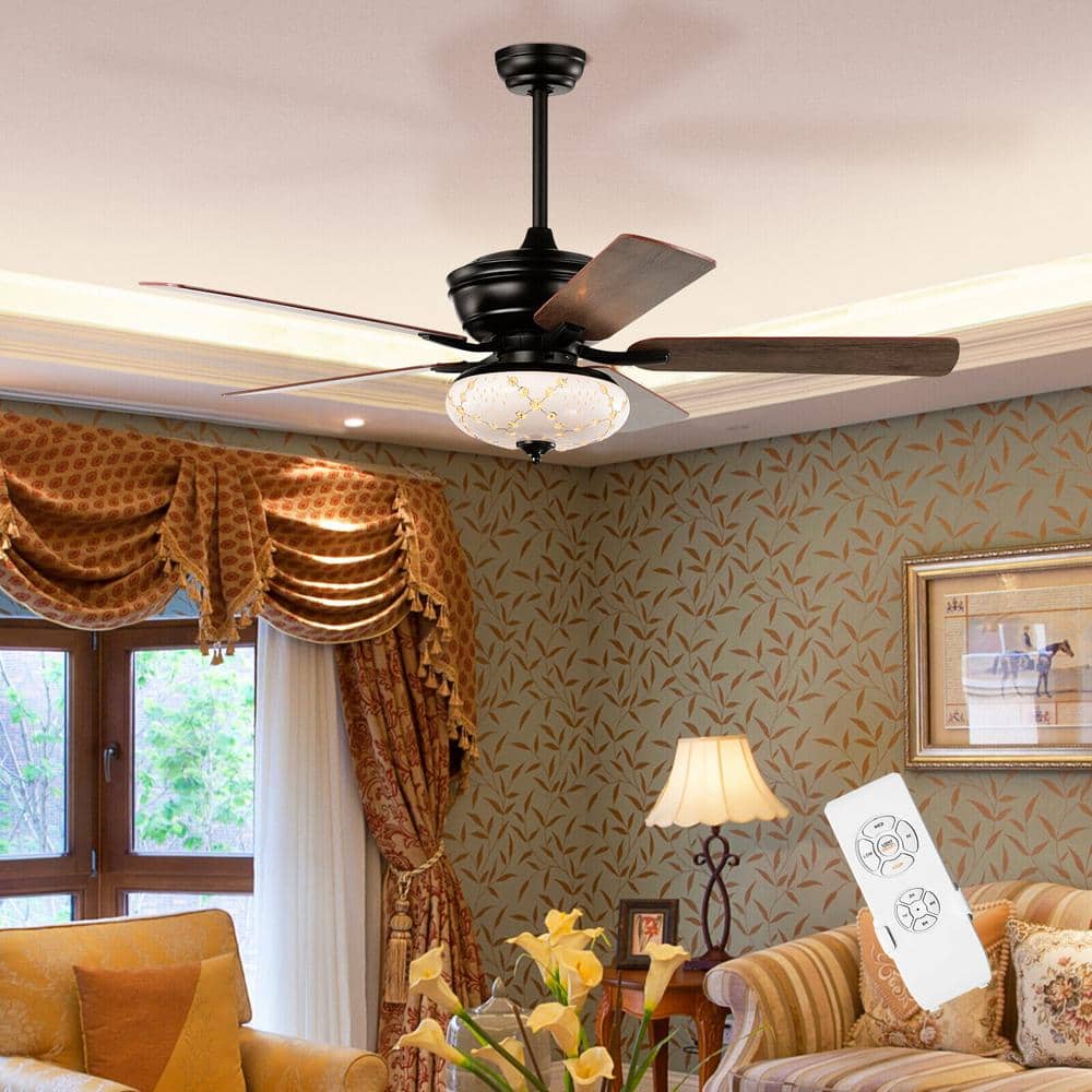 FORCLOVER 52 in. Indoor Black Ceiling Fan with 3 Wind Speeds and 5 ...