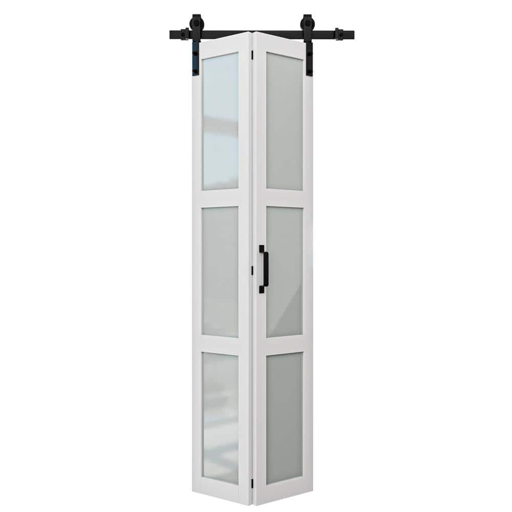 ARK DESIGN 32 in. x 84 in. 3-Lite Tempered Frosted Glass White Primed ...