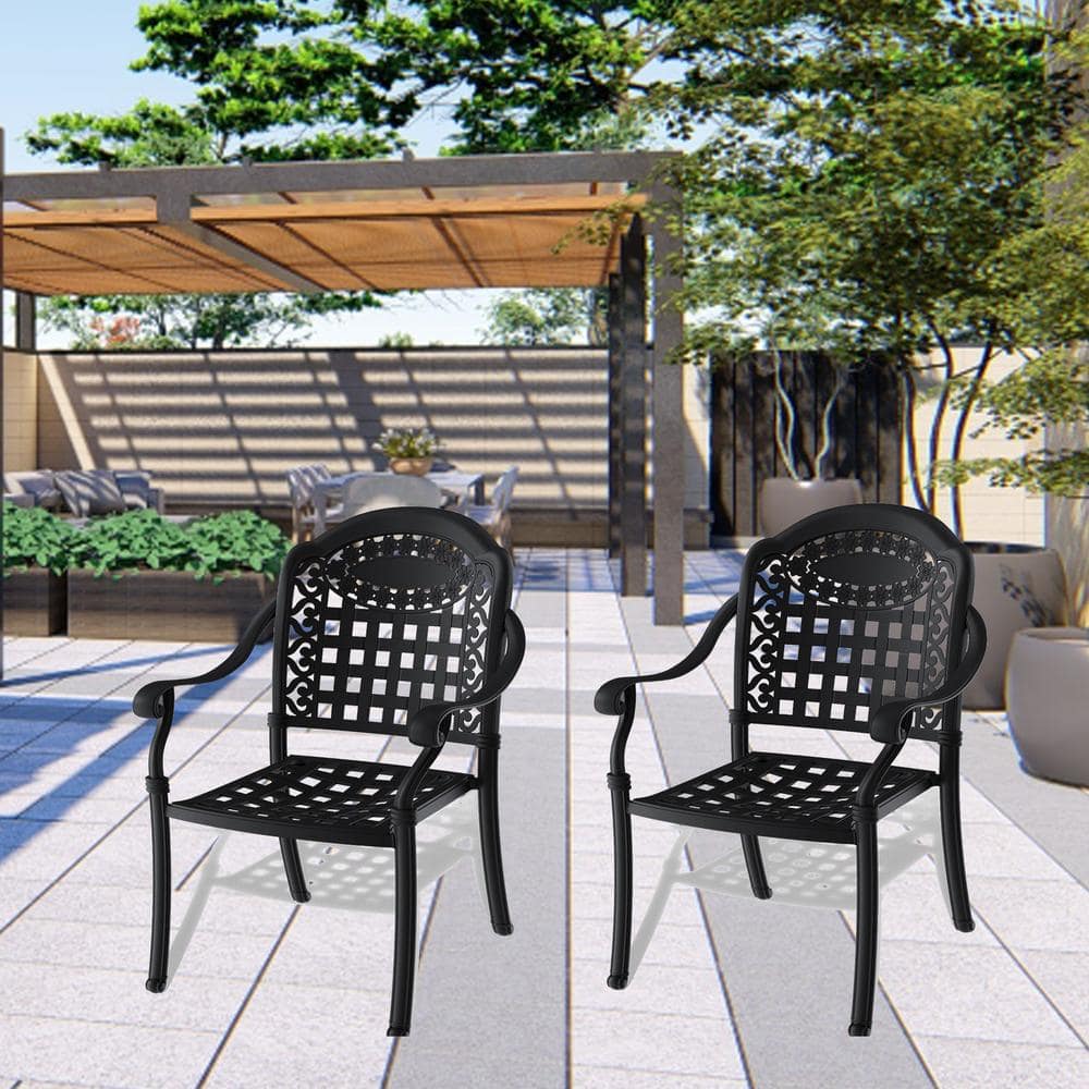 ToolCat Black Cast Aluminum Patio Outdoor Dining Chair with Random ...