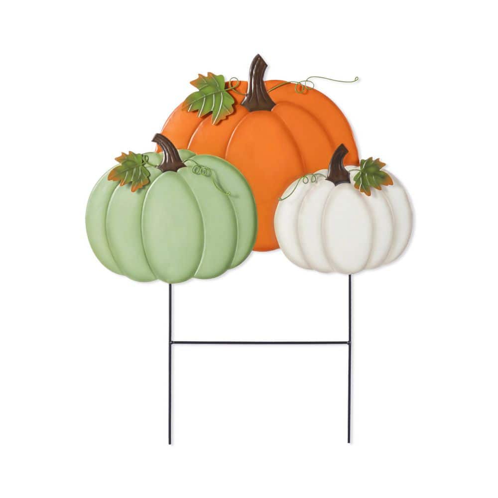 Glitzhome 28 in. Fall Metal Stacked Pumpkin Yard Stake 2030000013 - The ...