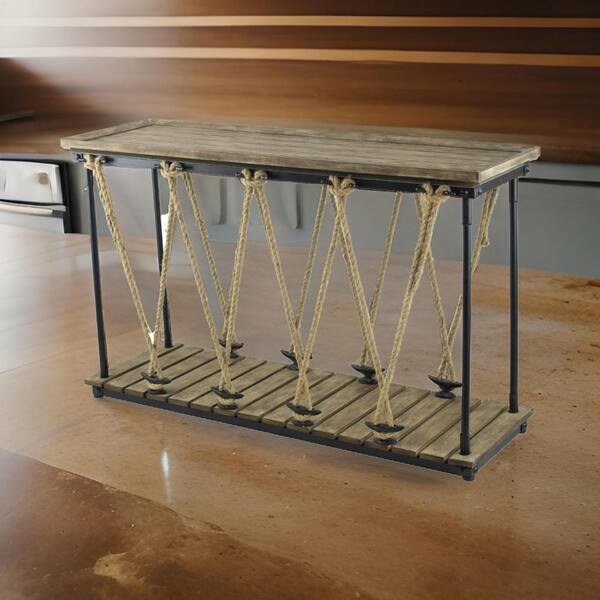 Benjara 52 in. Brown Rectangle Wooden Console Table with Rustic Plank ...