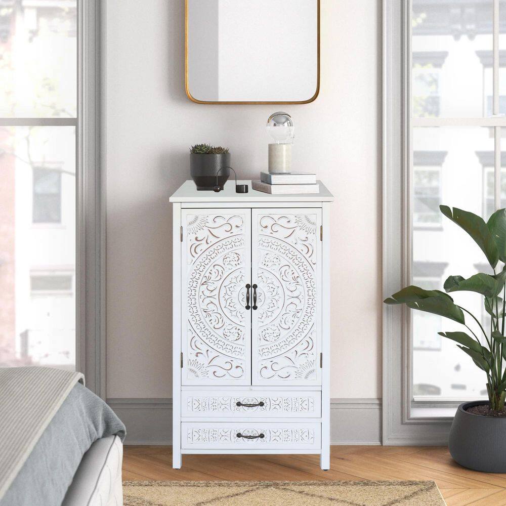Seafuloy White 27 in. Tall Tower Storage Cabinet-Rustic Wood Pantry ...