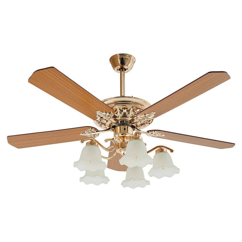OUKANING 52 in. Indoor Gold and Brown Modern 3-Speed Ceiling Fan with ...