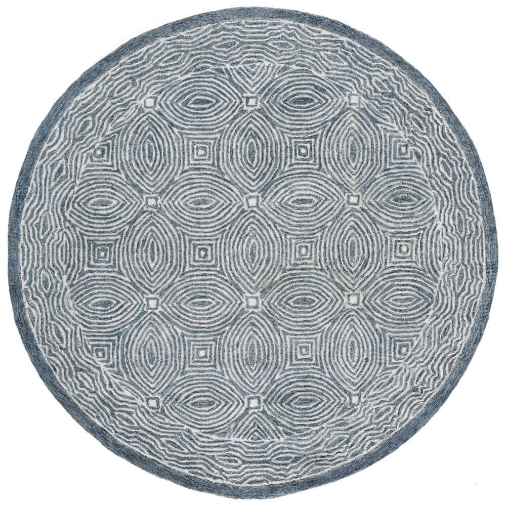 SAFAVIEH Micro-Loop 6 ft. x 6 ft. Navy/Ivory Border Abstract Geometric ...