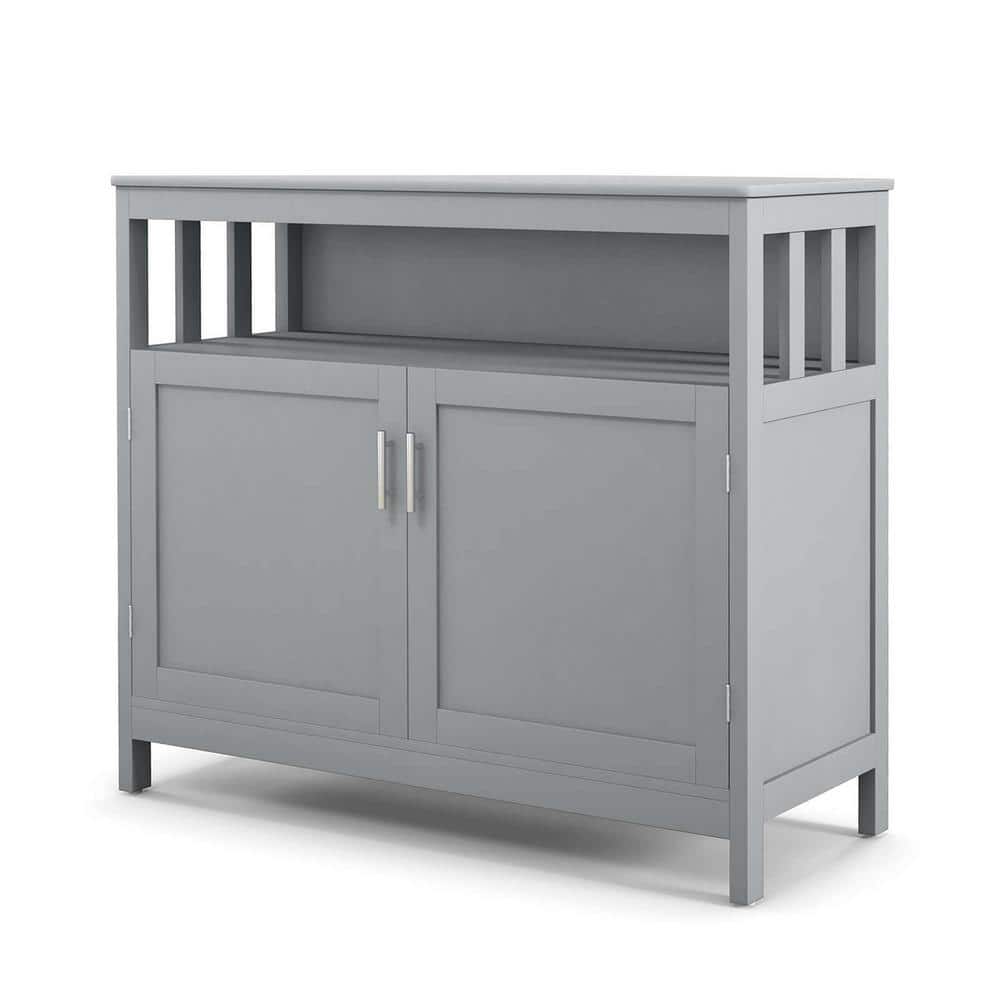 Costway Gray Kitchen Buffet Wood 40 in. Server Sideboard Storage ...