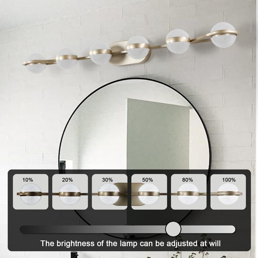 Sunpez 43.3 in. W 6-Light Gold LED Vanity Lights for Bathroom, Wall Sconce Over Mirror, Dimmable ...