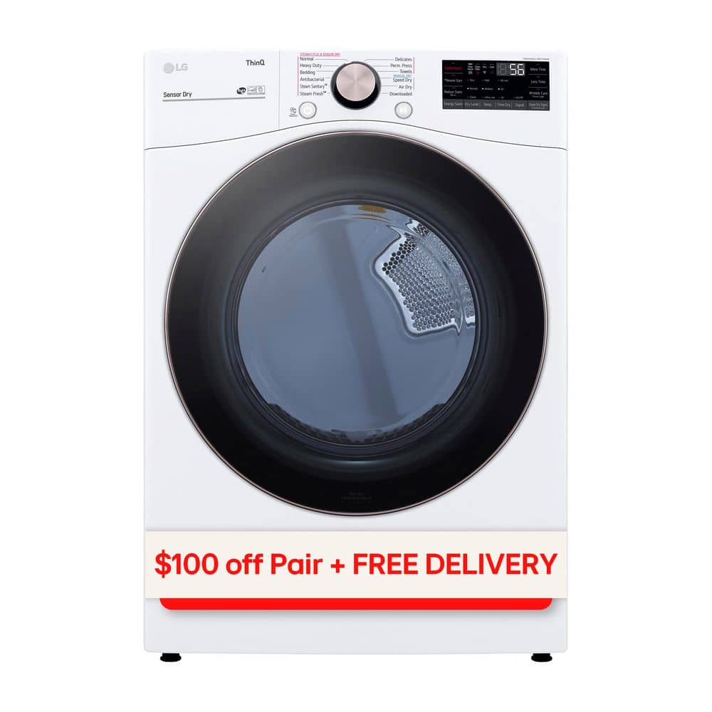 LG 7.4 Cu. Ft. Vented SMART Stackable Electric Dryer in White with ...