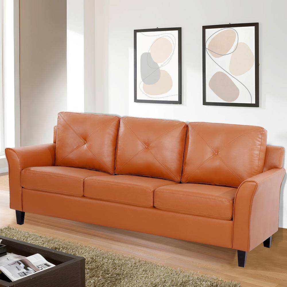 MAYKOOSH 79 in. Square Arm Microfiber Rectangle 3-Seater Sofa in Black ...