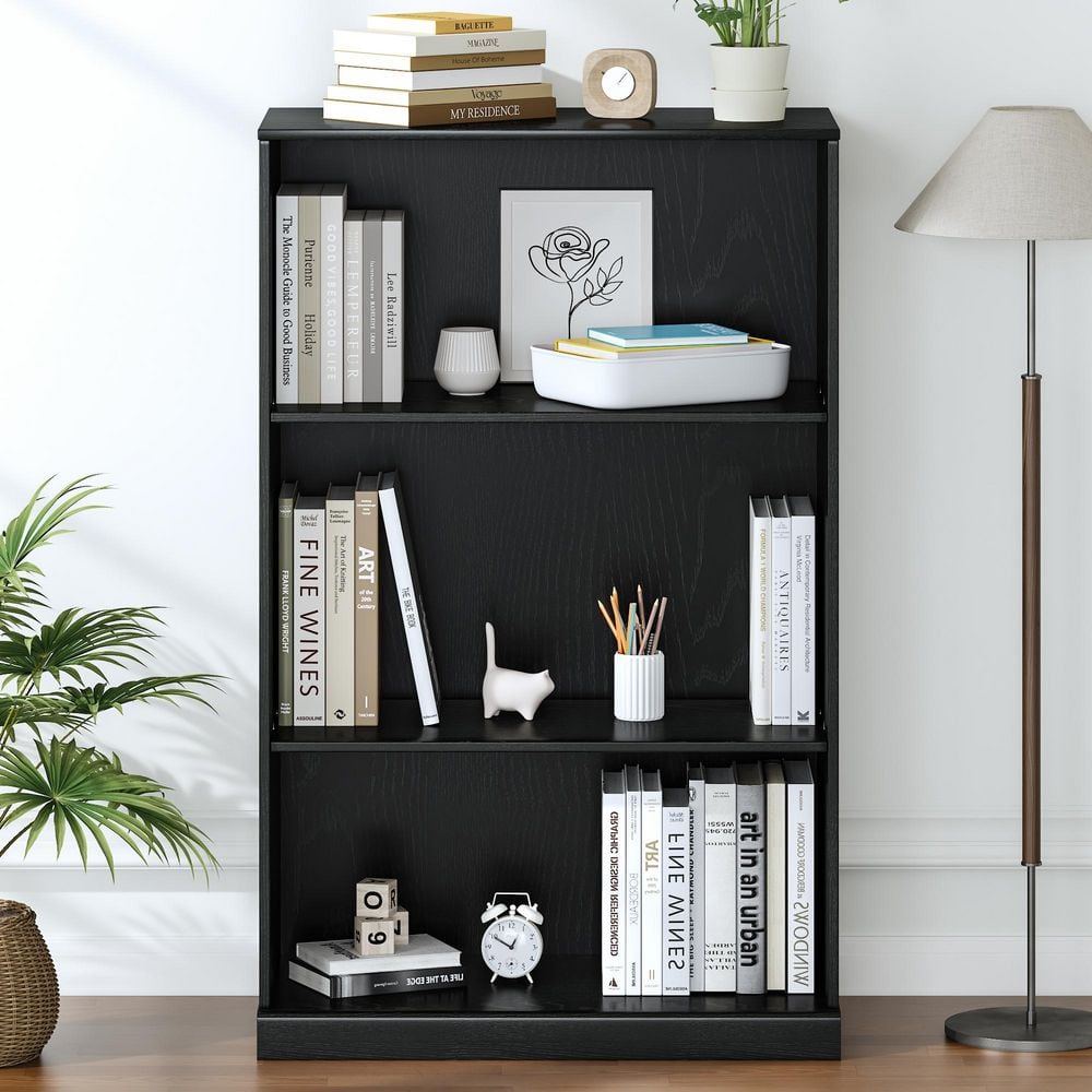 Lirago 49 in. Tall Black Wood 2-Shelf Standard Bookcase with Adjustable ...