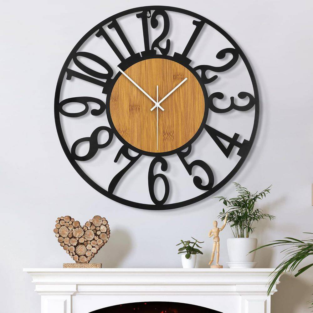 20 in. Light Brown Non Ticking Silent Metal Decor Wall Clock PUD5CS ...