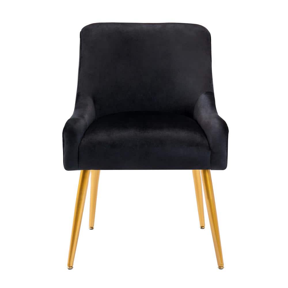 Huluwat Black Velvet Accent Chair with Swoop Arm and Metal Legs for ...