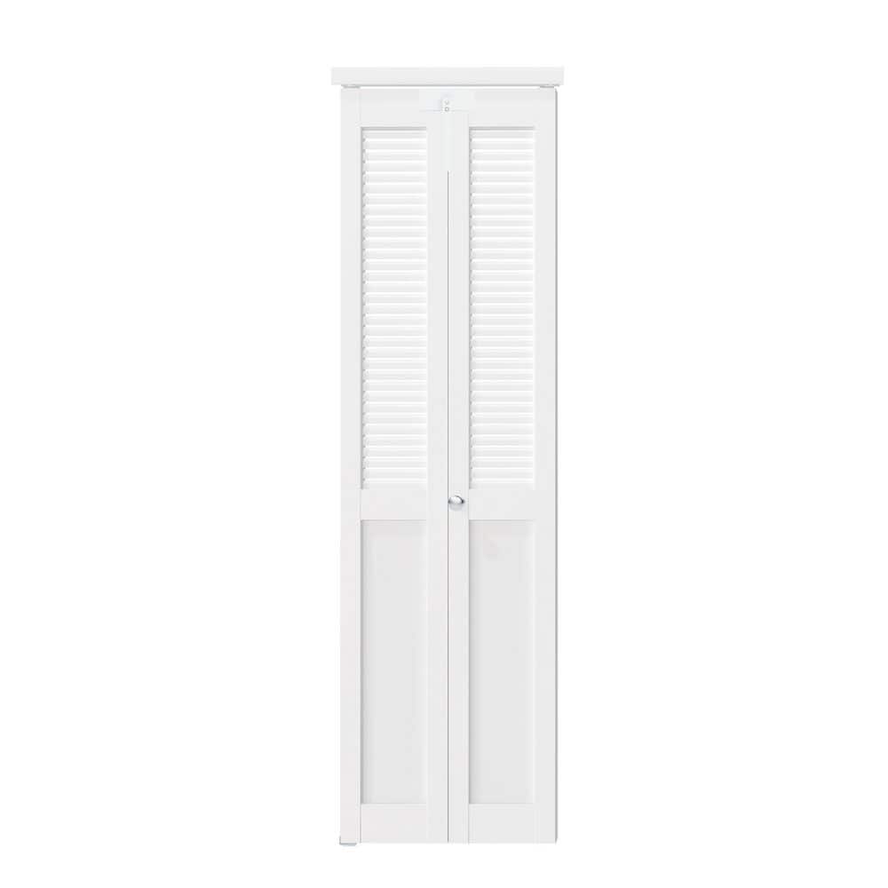 TENONER 28 in. x 80 in. Half-Panel Louver Solid Core White PVC Covering ...