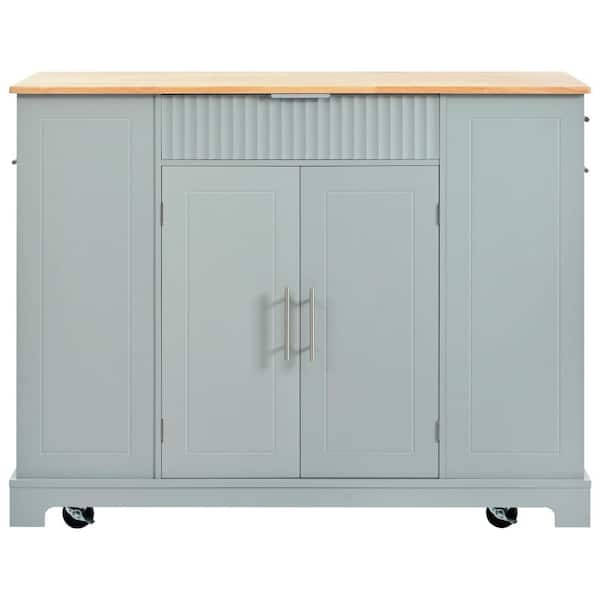 Farmhouse 48.5 in. Rubber Wood Blue Kitchen Cart with Cabinets, 3 ...