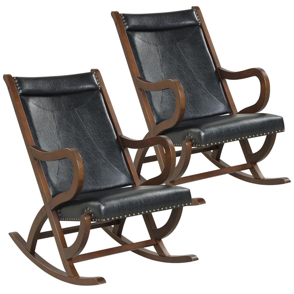 Costway Wood Outdoor Rocking Chair with PU Cushion Modern Rocker w ...
