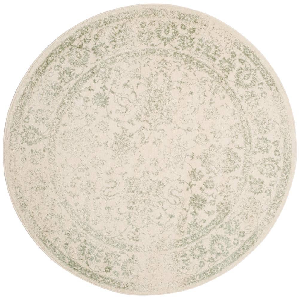 SAFAVIEH Adirondack 11 ft. x 11 ft. Ivory/Sage Border Distressed Round ...
