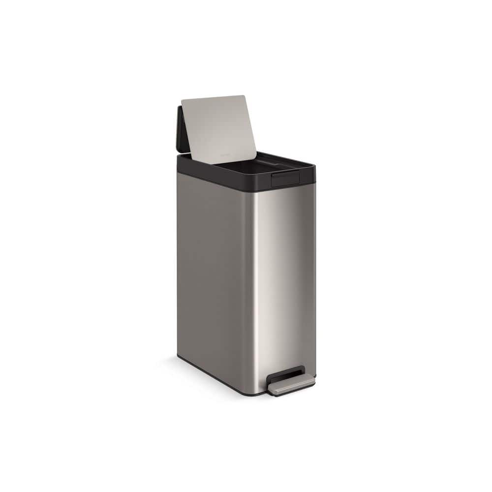 KOHLER 13 Gal. Stainless Steel Slim Step Metal Household Track Can with ...