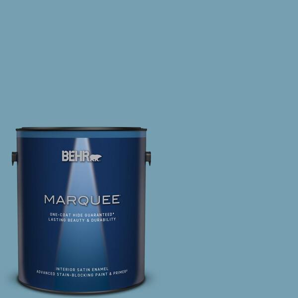 BEHR MARQUEE 1 gal. #S480-4 Saga Blue One-Coat Hide Satin Enamel ...