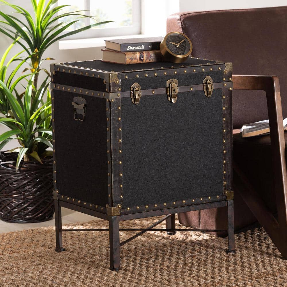 Baxton Studio Laura 18.5 in. Black Rectangle Canvas End Table 251-13912 ...
