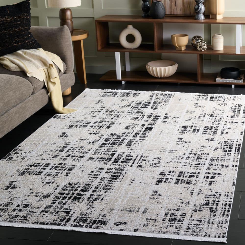 SAFAVIEH Mila 5 ft. x 8 ft. Black/Ivory Distressed Lattice Area Rug ...