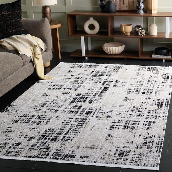 SAFAVIEH Mila 5 ft. x 8 ft. Black/Ivory Distressed Lattice Area Rug ...