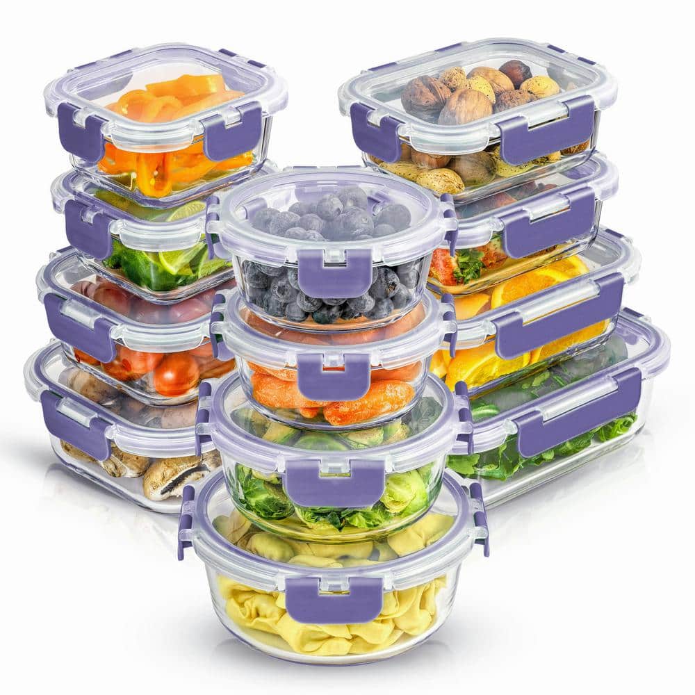 JoyJolt JoyFul 24 Piece Very Peri Glass Food Storage Containers Set ...