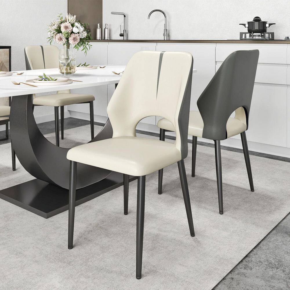 Magic Home Set of 2 Modern Dining Chairs PU Leather Seat Curved Open ...